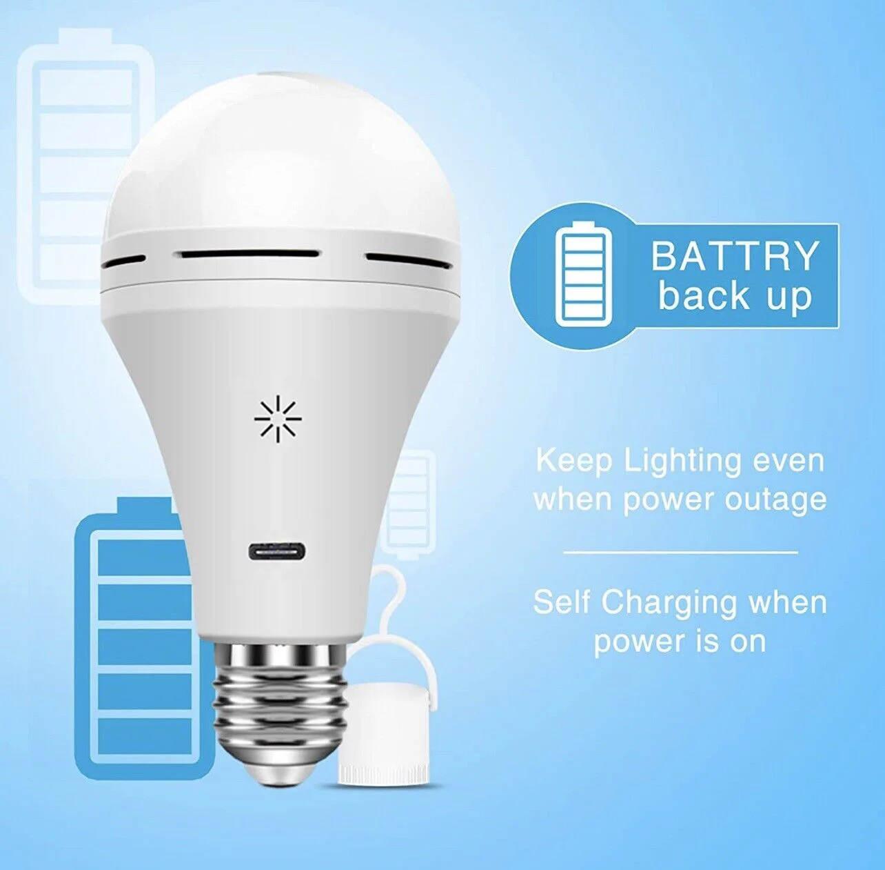 Emergency Battery Backup Operated Usb C Rechargeable Led Light Bulb ...