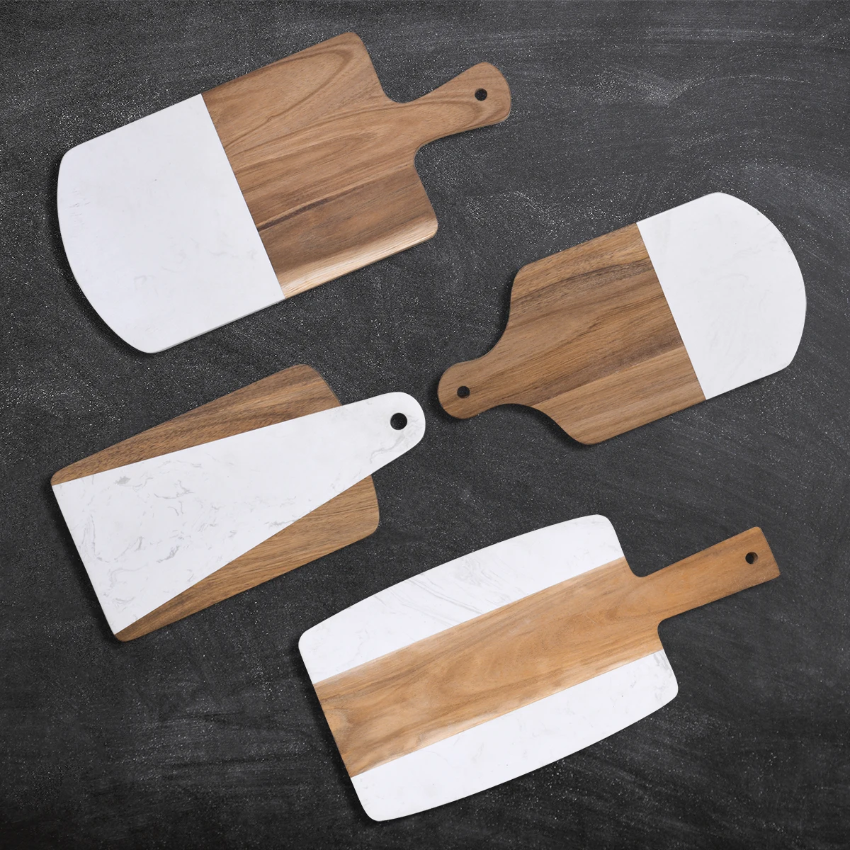 White Marble Acacia Wood Bamboo Chopping Board Marble Cheese Cutting ...