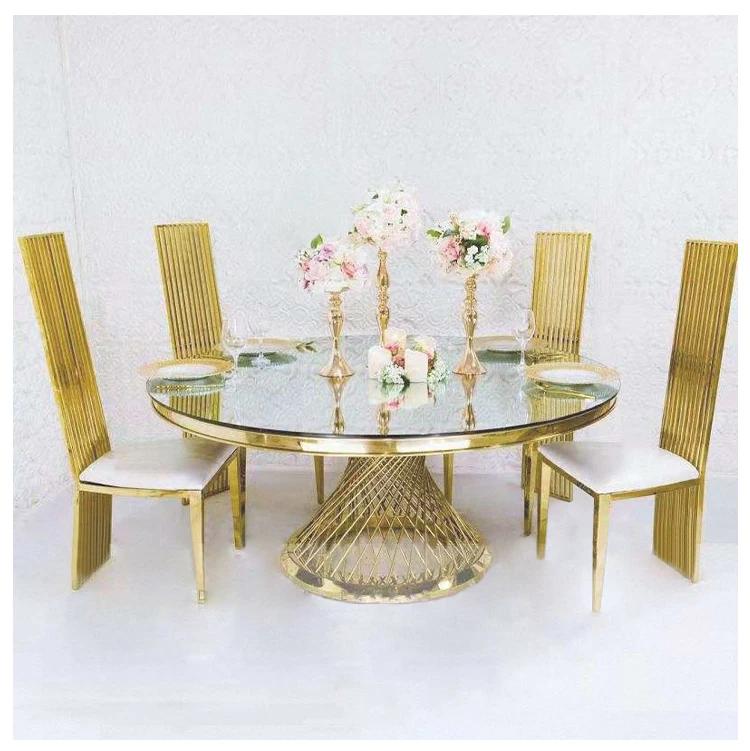 Modern Luxury Gold Round Glass Tabletop Stainless Steel Leg Wedding ...