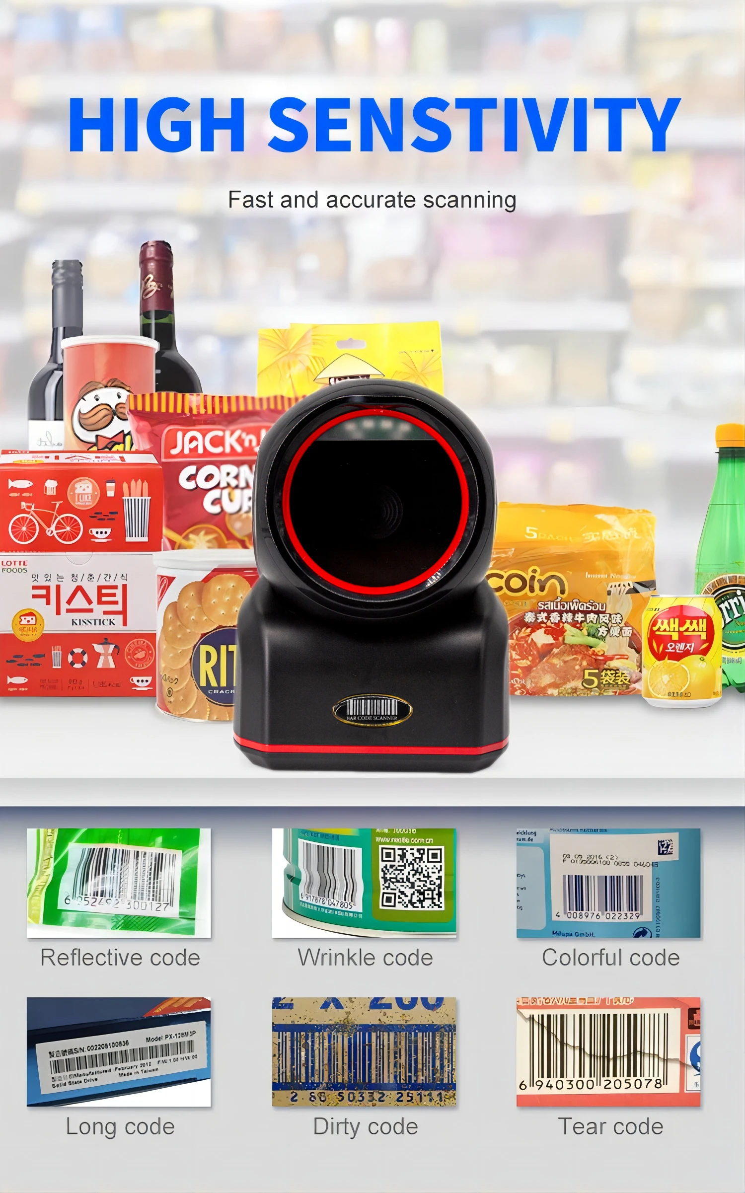 2d Omnidirectional Barcode Scanner Desktop 1d Scanners Qr Bar Code ...