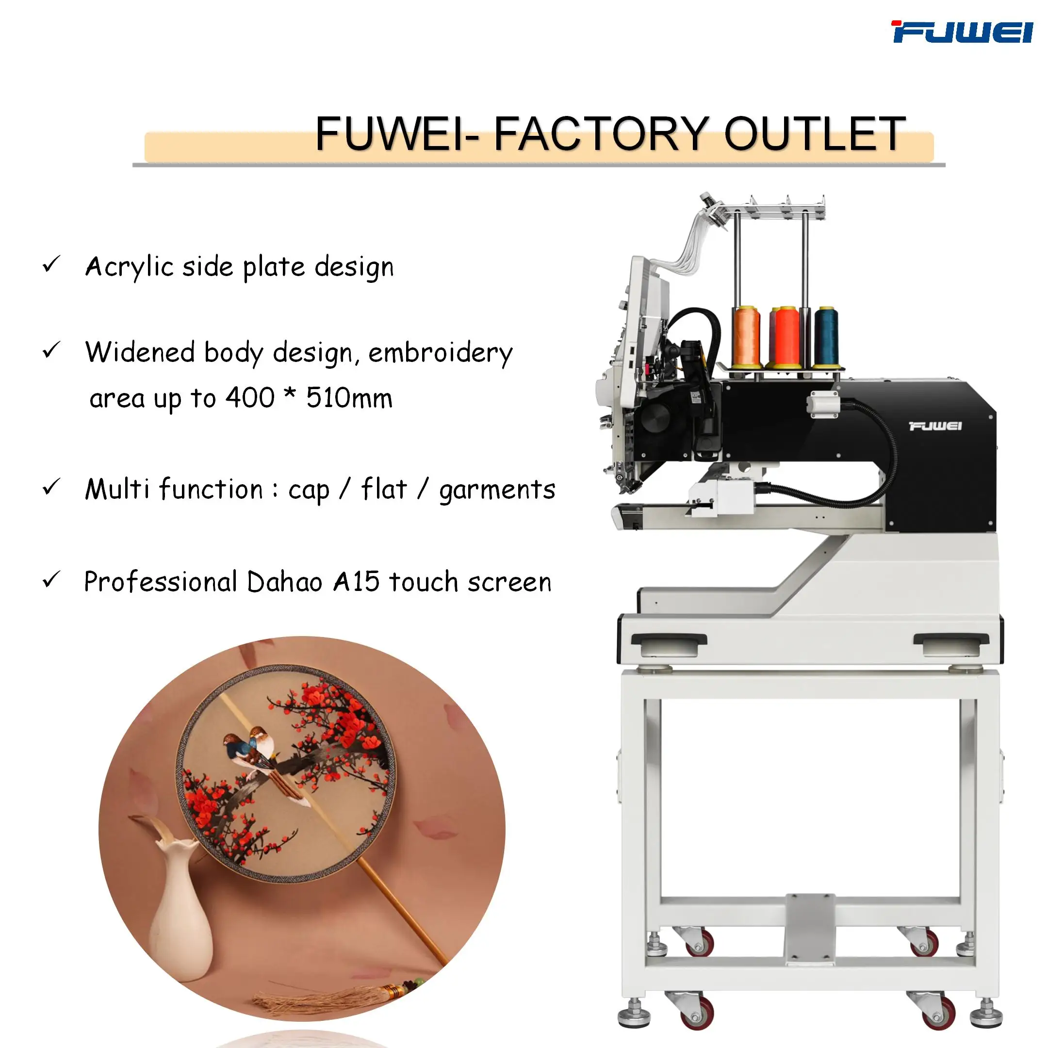 Fuwei Computerized Single Head Embroidery Machine Commercial Embroidery ...