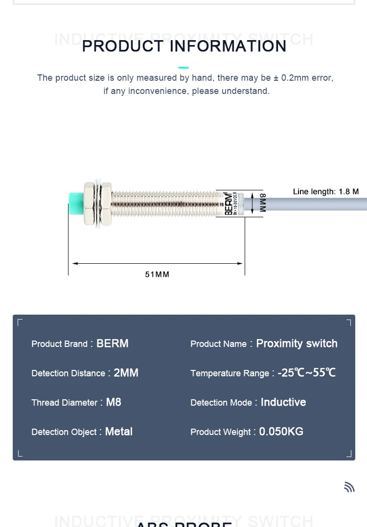M8 Proximity Switch 24V DC Two-wire Three-wire NPN PNP Normally Open LJ8A3-2-Z/BX Inductive ...