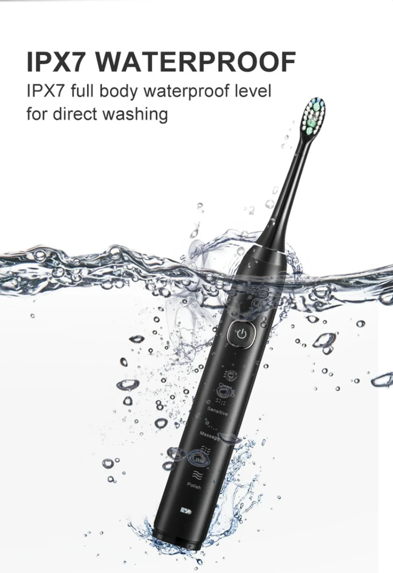 Ipx7 Waterproof Foodgrade Smart Sonic Electric Toothbrush Rechargeable ...