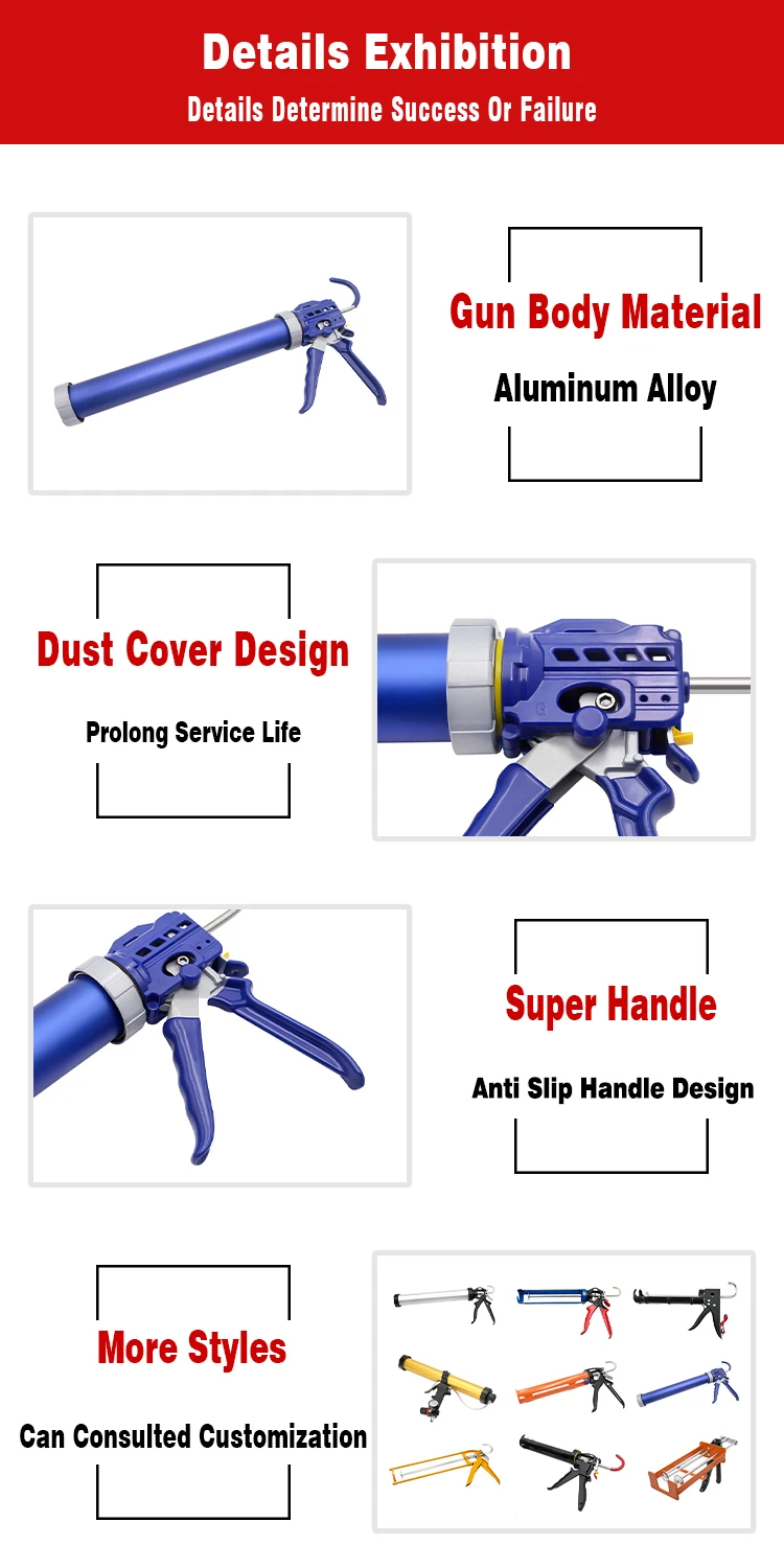 New Design 9 Bearing Manual 600ml Aluminum Alloy Silicon Gun Sausage ...