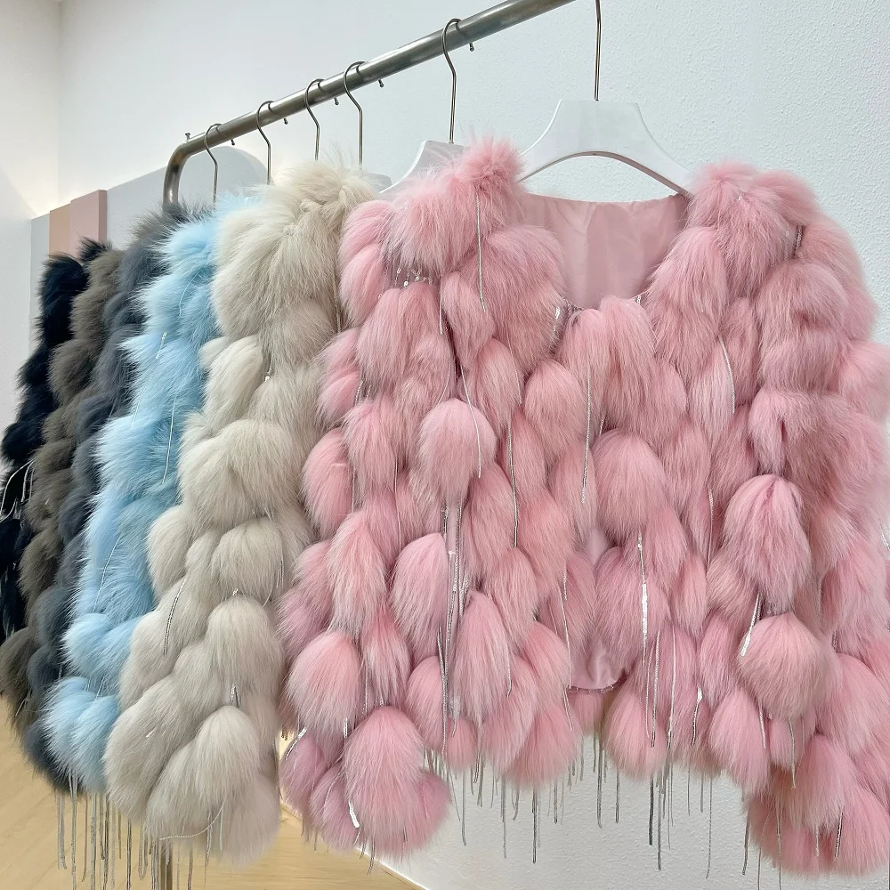 Natural Fox Fur Coat With Tassels Fashion Winter Warm Fur Women Coats ...