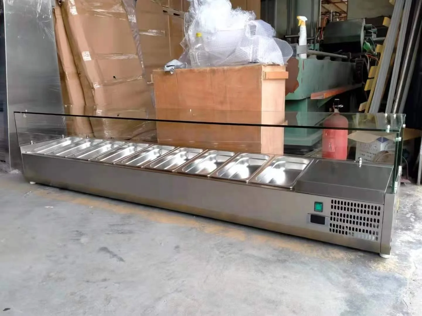 Stainless Steel Glass Pizza Topping Chiller Commercial Salad Bar For ...