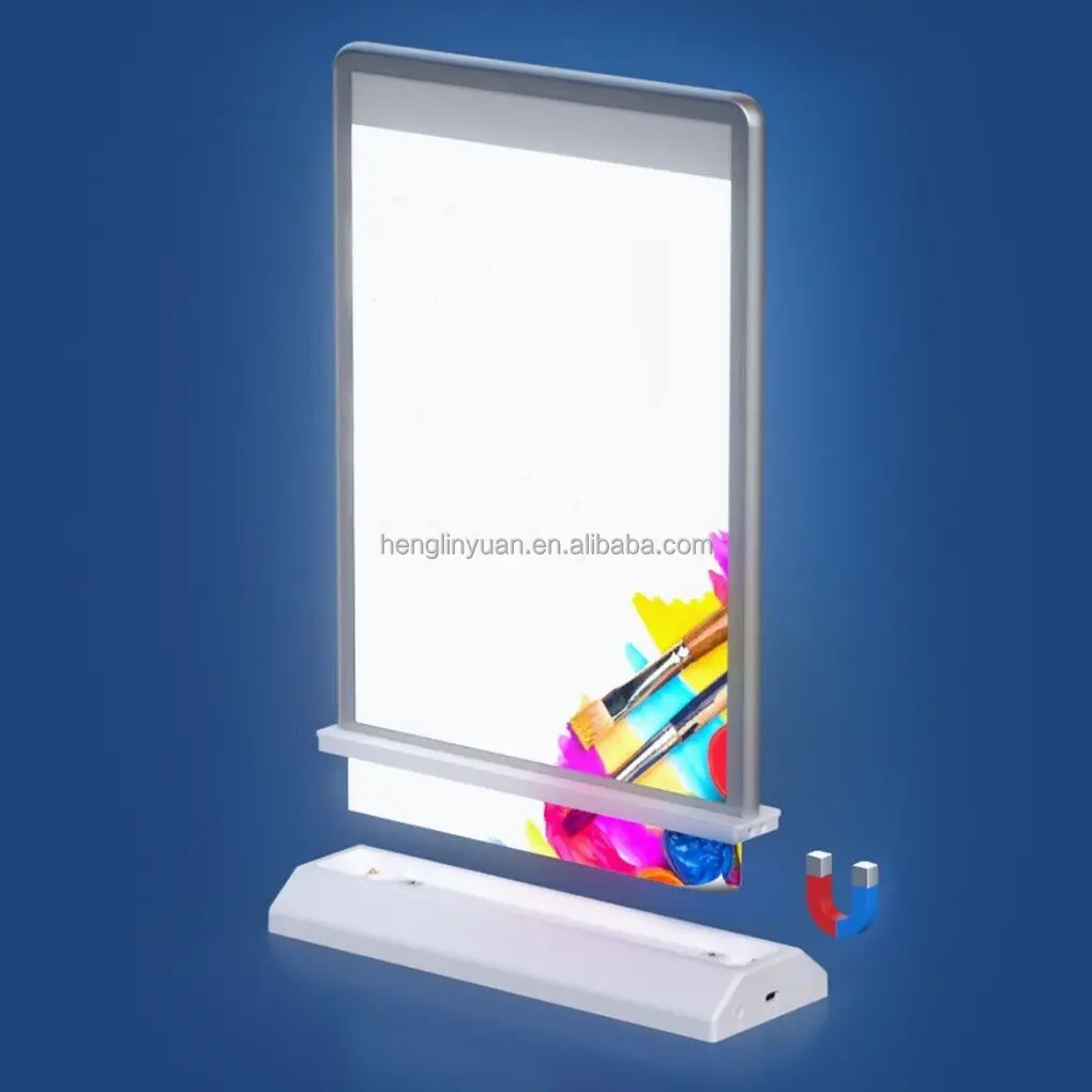 A4 Desktop Advertising Light Box LED Rechargeable Battery Inside Double ...