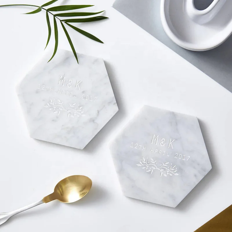 Hexagon White Marble Table Coffee Tile Fancy Coaster For Wholesale ...