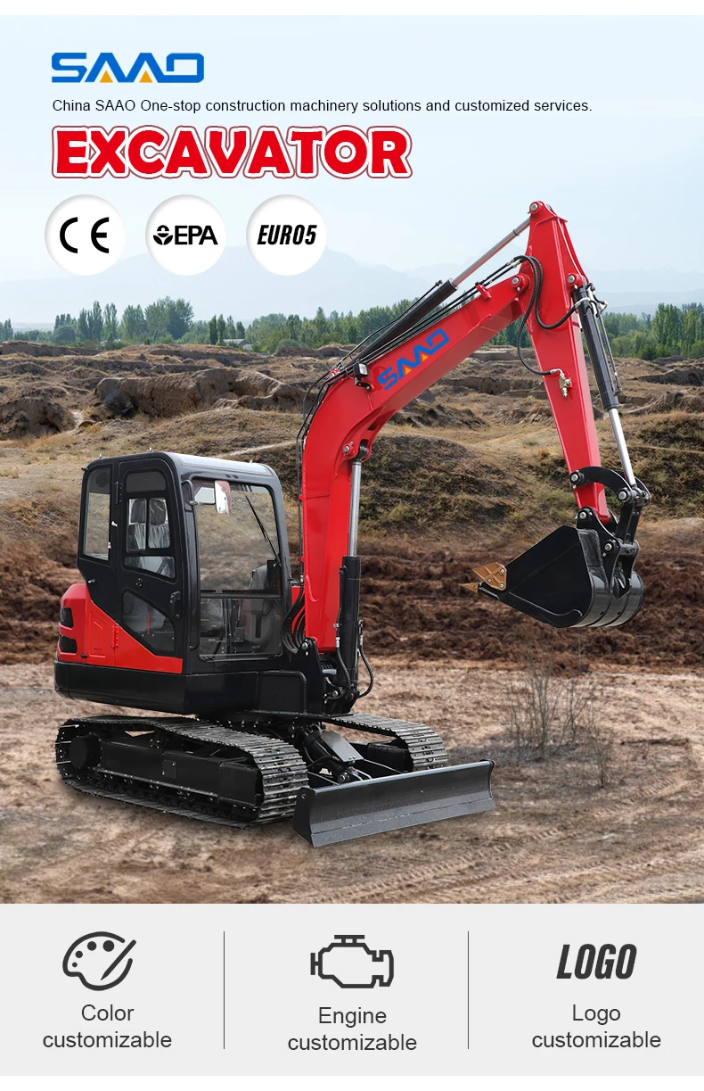 Free Shipping Saao Crawler Mini Excavator Epa Engine Diesel 0.8ton ...