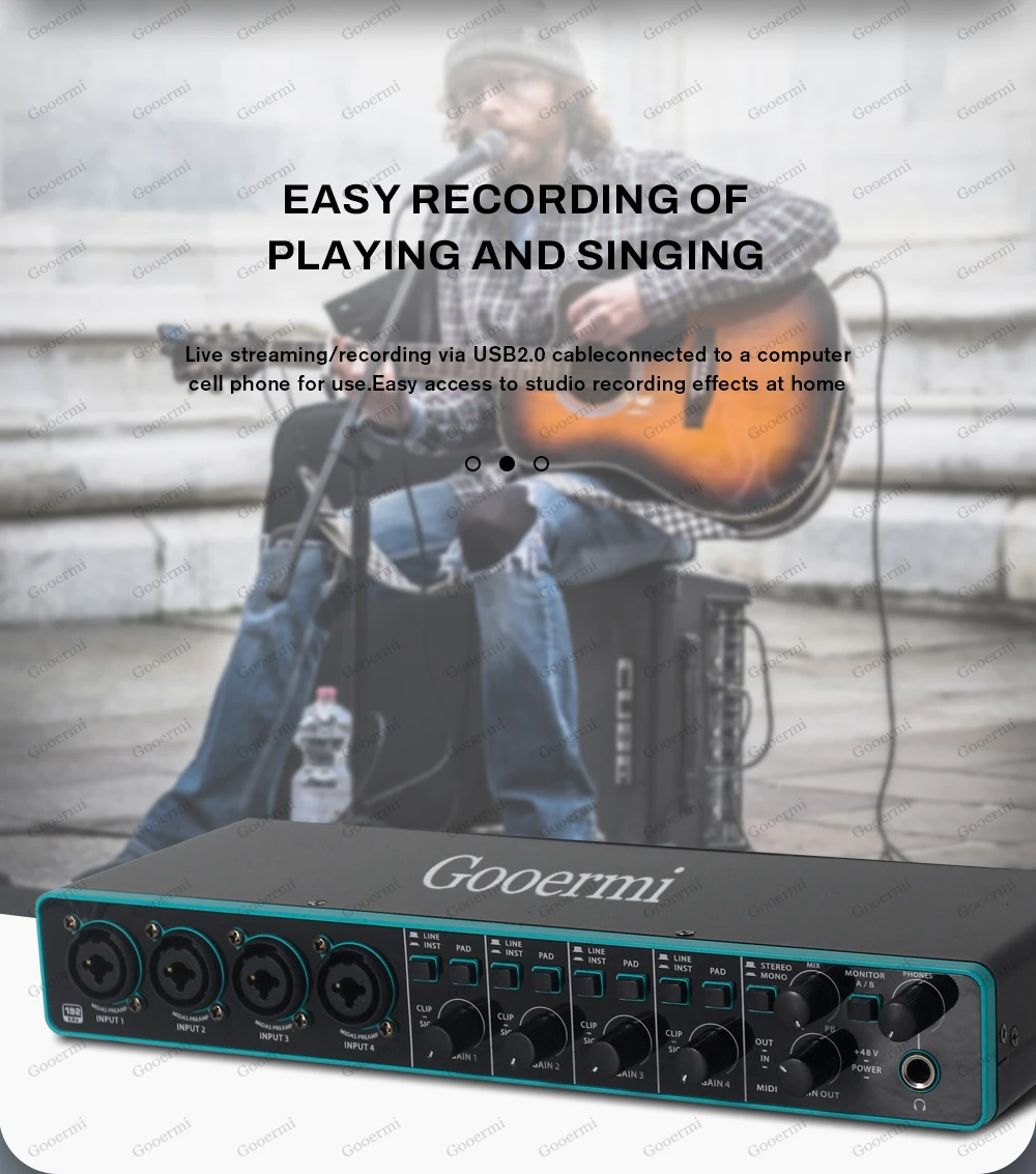 Gooermi UMC404 USB Audio Interface Sound Card with Mic Preamplifier for ...