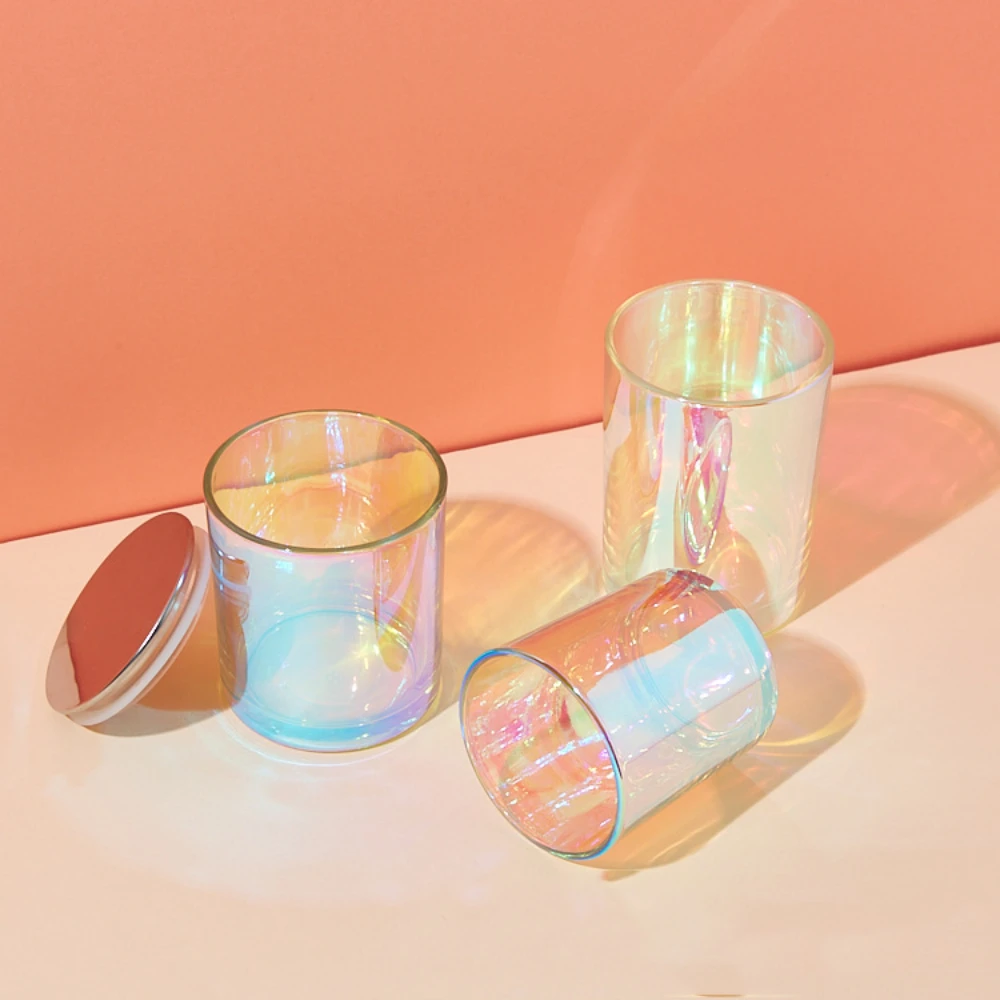 Custom Design Luxury Fashion Iridescent Rainbow Empty Glass Candle Jar ...