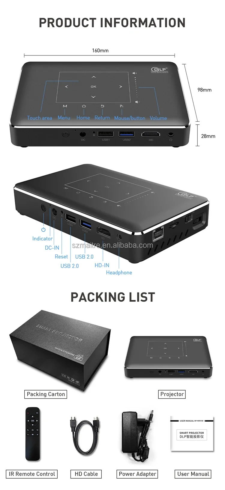 P10 II Projector - HD 4K Decoding for DLP Display Support