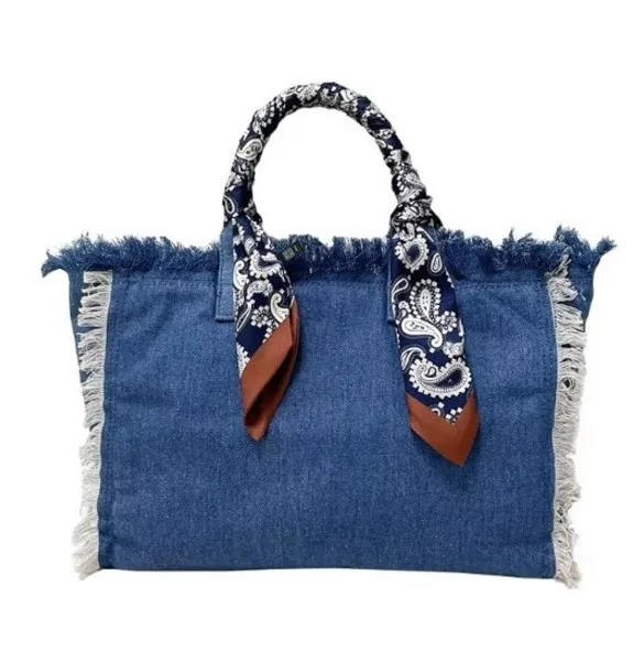 Smile Face Heavy Canvas Fringe Summer Beach Bag Shopping Pool Tote