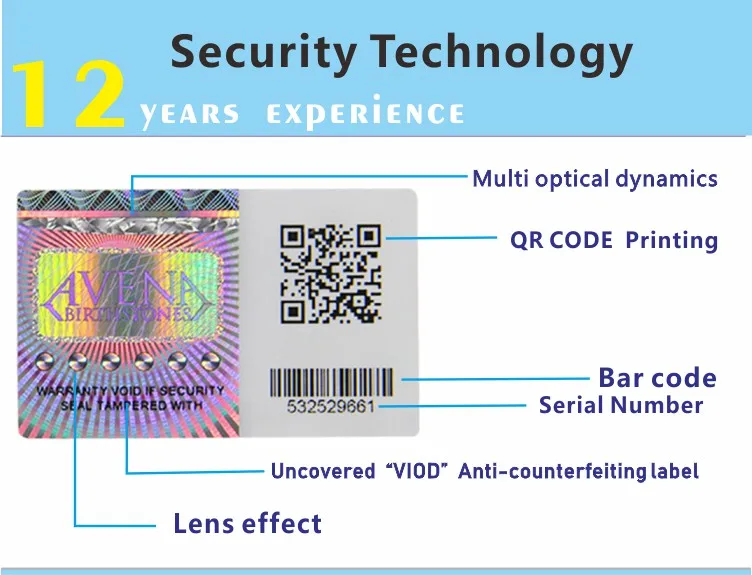 Custom Logo Printing Security Authenticity Holographic QR Code Sticker