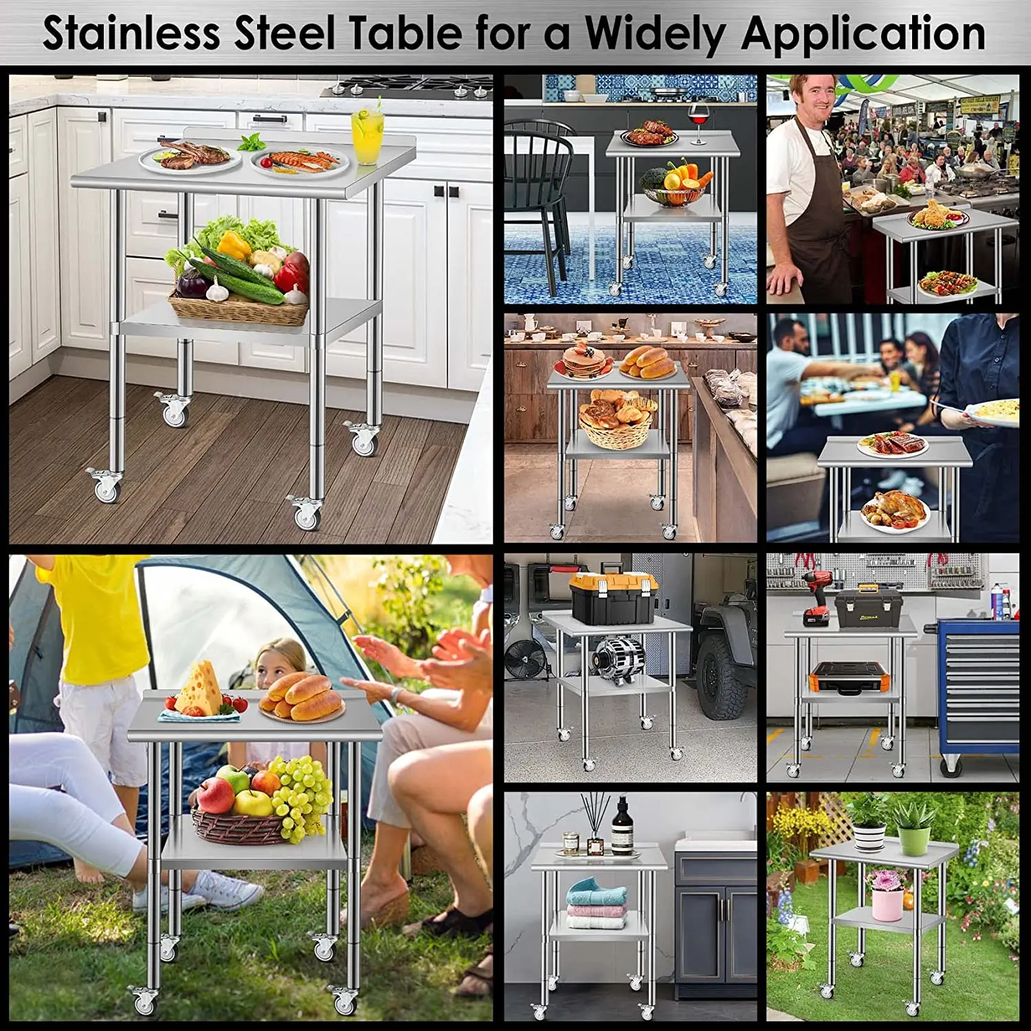 Commercial Kitchen Two Layer Stainless Steel Work Table For Kitchen ...