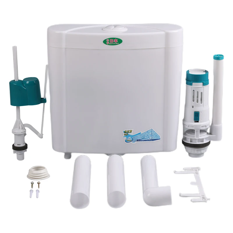 White plastic toilet tanks Double flush water toilet with separate tank ...