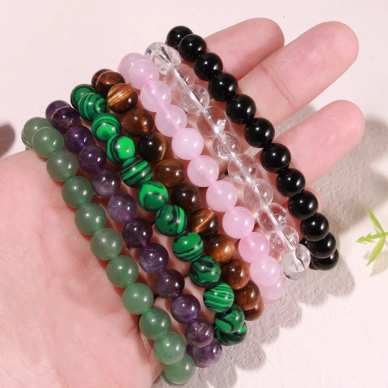 Healing Gemstone Custom Bangle Bracelet - 8mm Round Beads