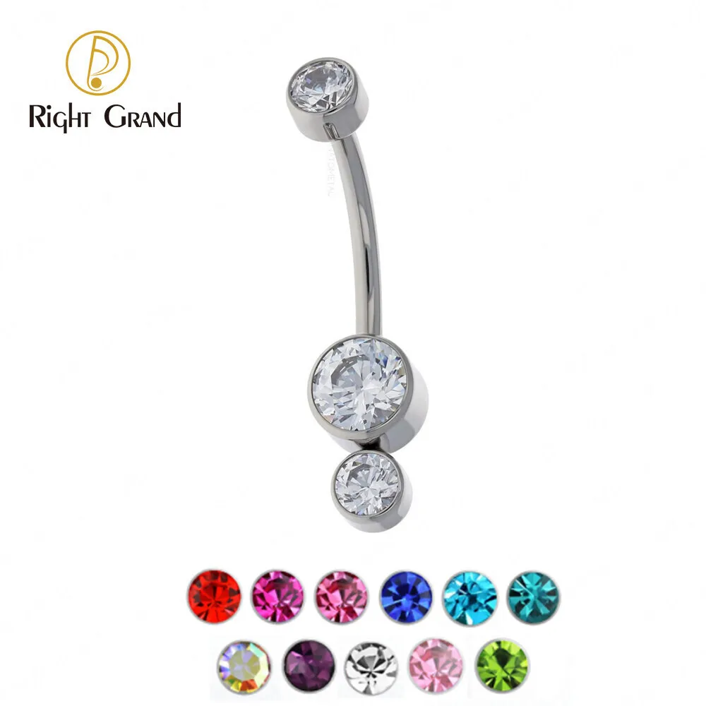 Internal Threaded Belly Piercing Navel Ring Bezel Set Clear Zircon ...