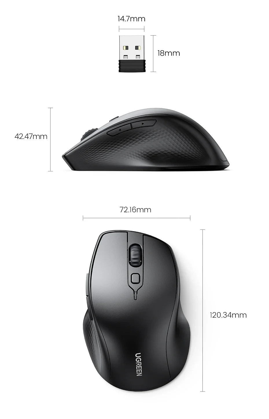 Ugreen Wireless Mouse Bluetooth 5.0 Ergonomic 4000 Dpi 6 Mute Buttons ...