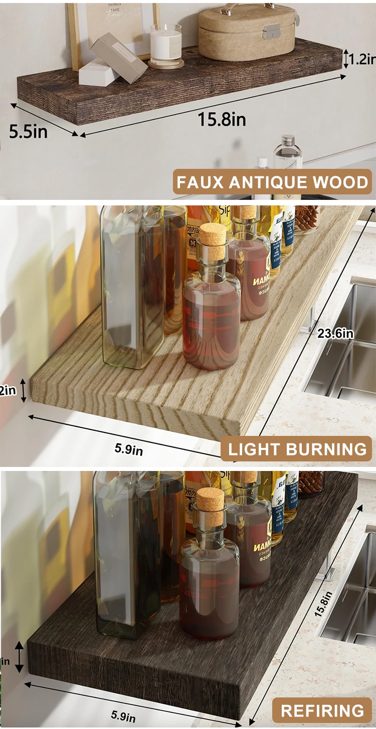 Rustic Farmhouse Wood Floating Shelves Wall Mounted Wooden Wall Storage ...