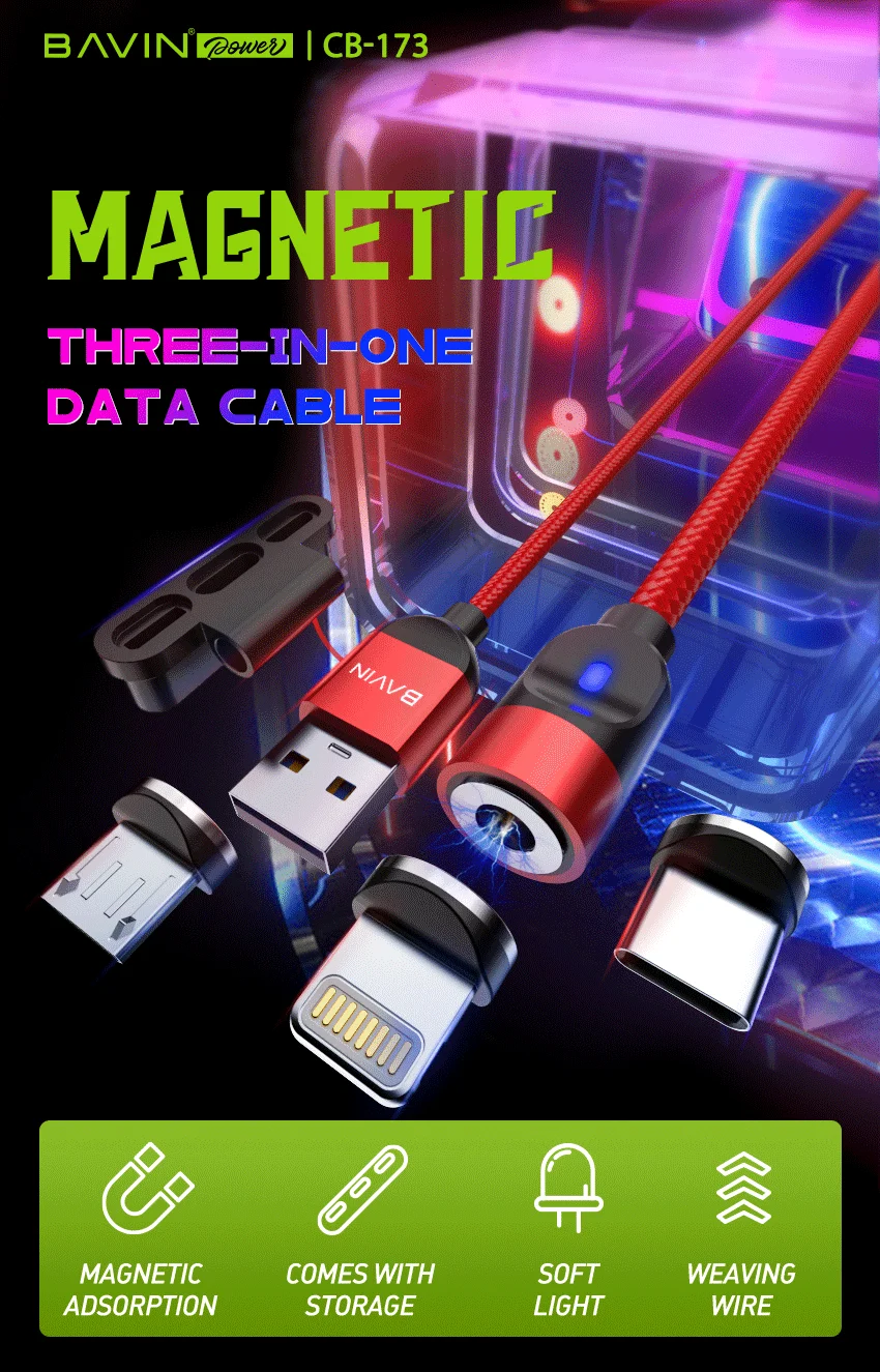 Bavin Magnetic 3 In 1 Fast Charging 2.4a Cell Mobile Phone Usb Mutil ...