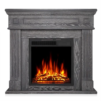 Remote Control Indoor Wood Grain Gray Tall Mantel Wooden Surround ...