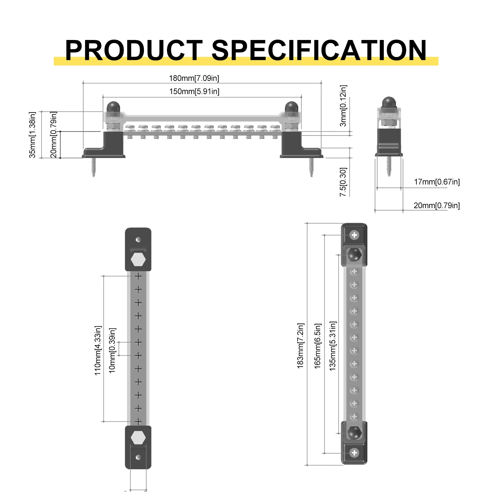 12 Way Terminal Studs 12 Volt Power Distribution Block Battery Mini Bus ...