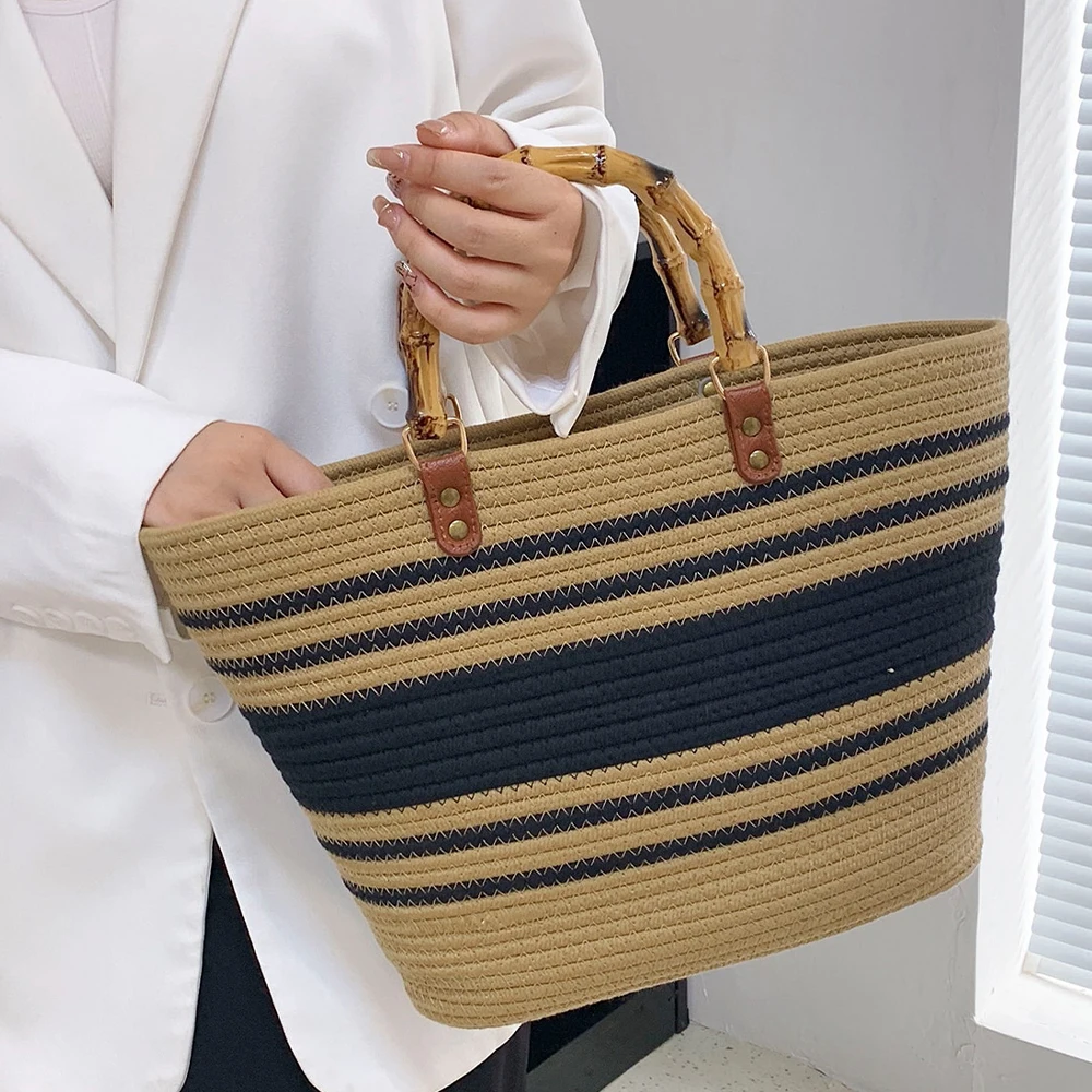 Handmade Custom Woven Straw Beach Tote Bag Daily Summer Beach Women ...