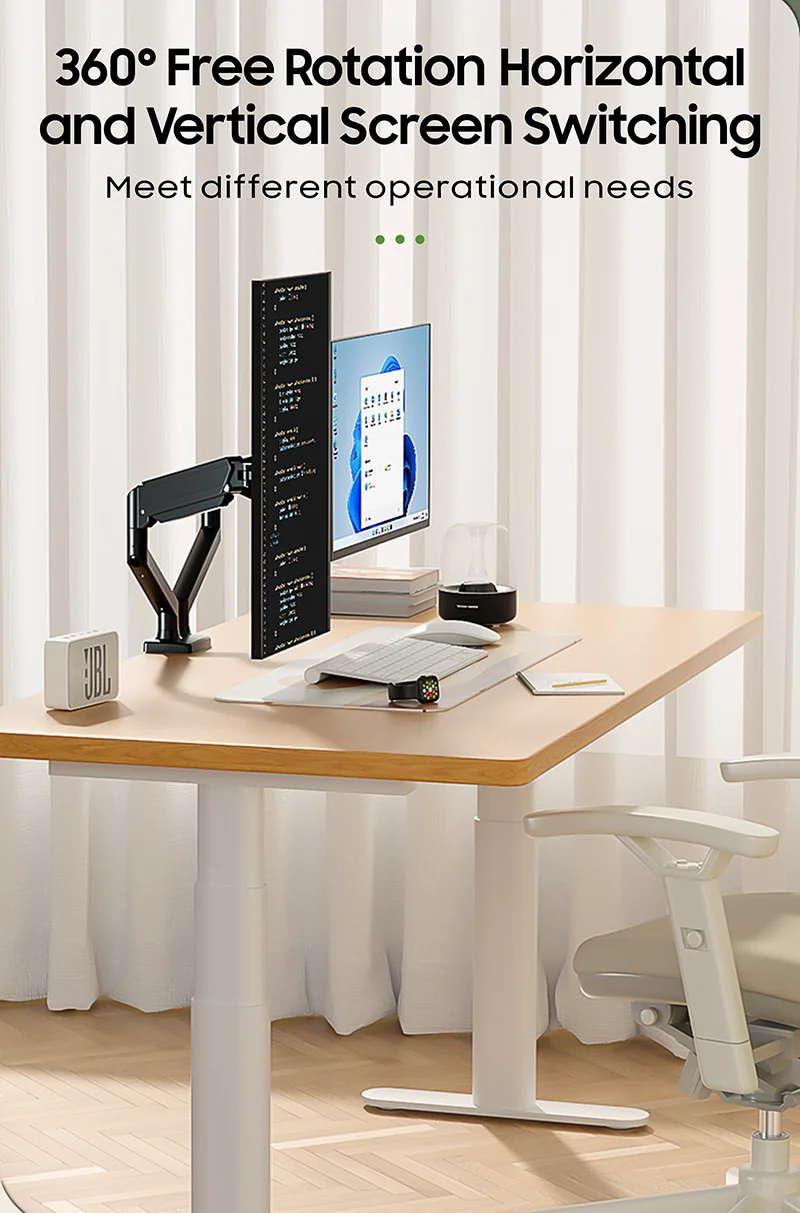 360 Rotation Height Adjustable Dual Arm Monitor Stand