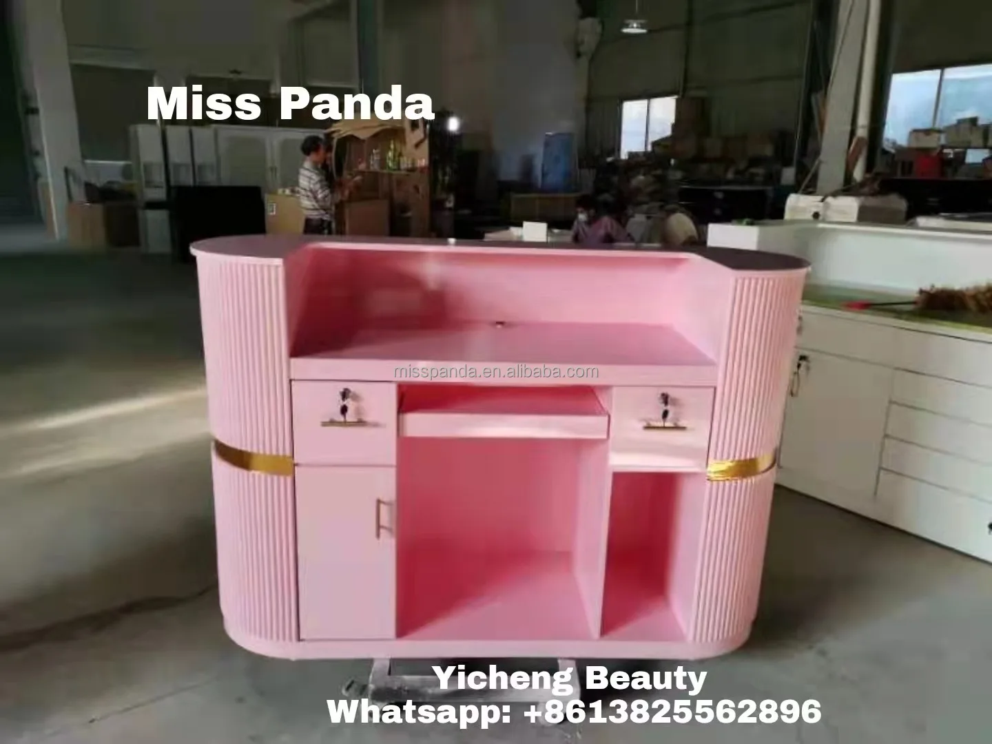 Custom Logo Cashier Reception Desk Durable Counter Hot Pink Or White ...