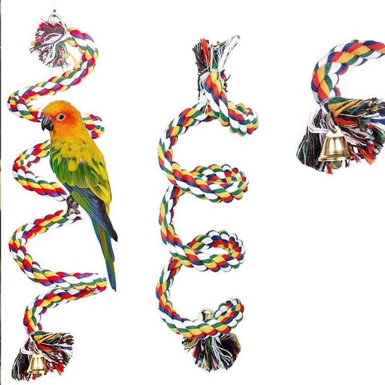 Parrot Rope Perch Cotton Rope Bird Perch With Bell Climbing Stand Bar ...