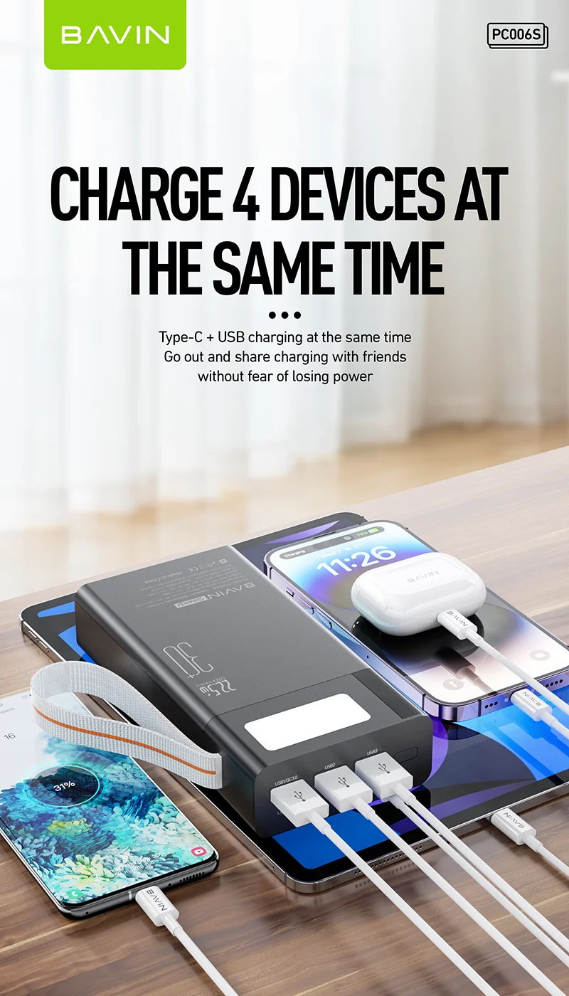 Bavin 22.5w 20w Super Charging Pd Portable Outdoor Travel 30000mah Usb ...