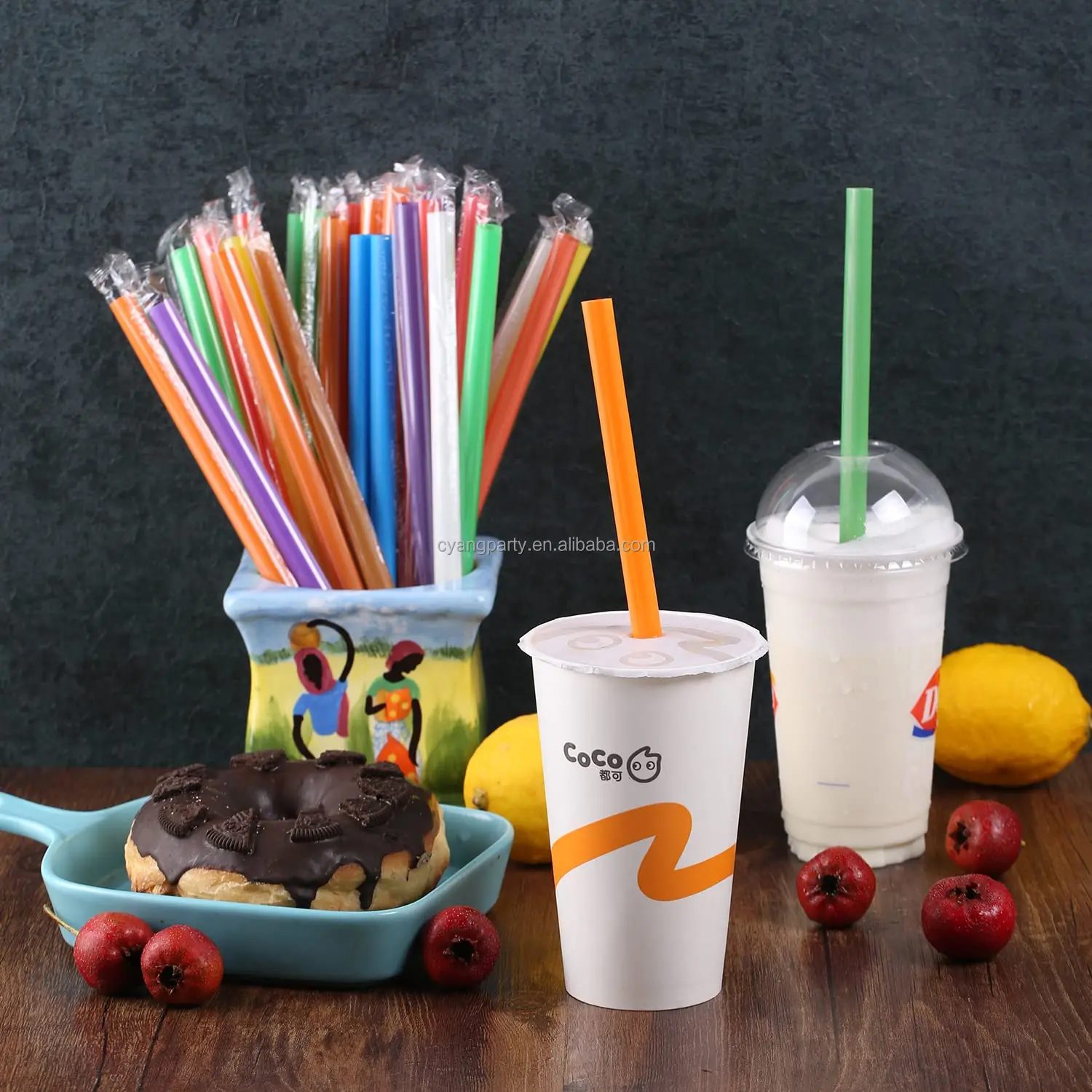 12mm Plain End Disposable Plastic Bubble Boba Tea Straw