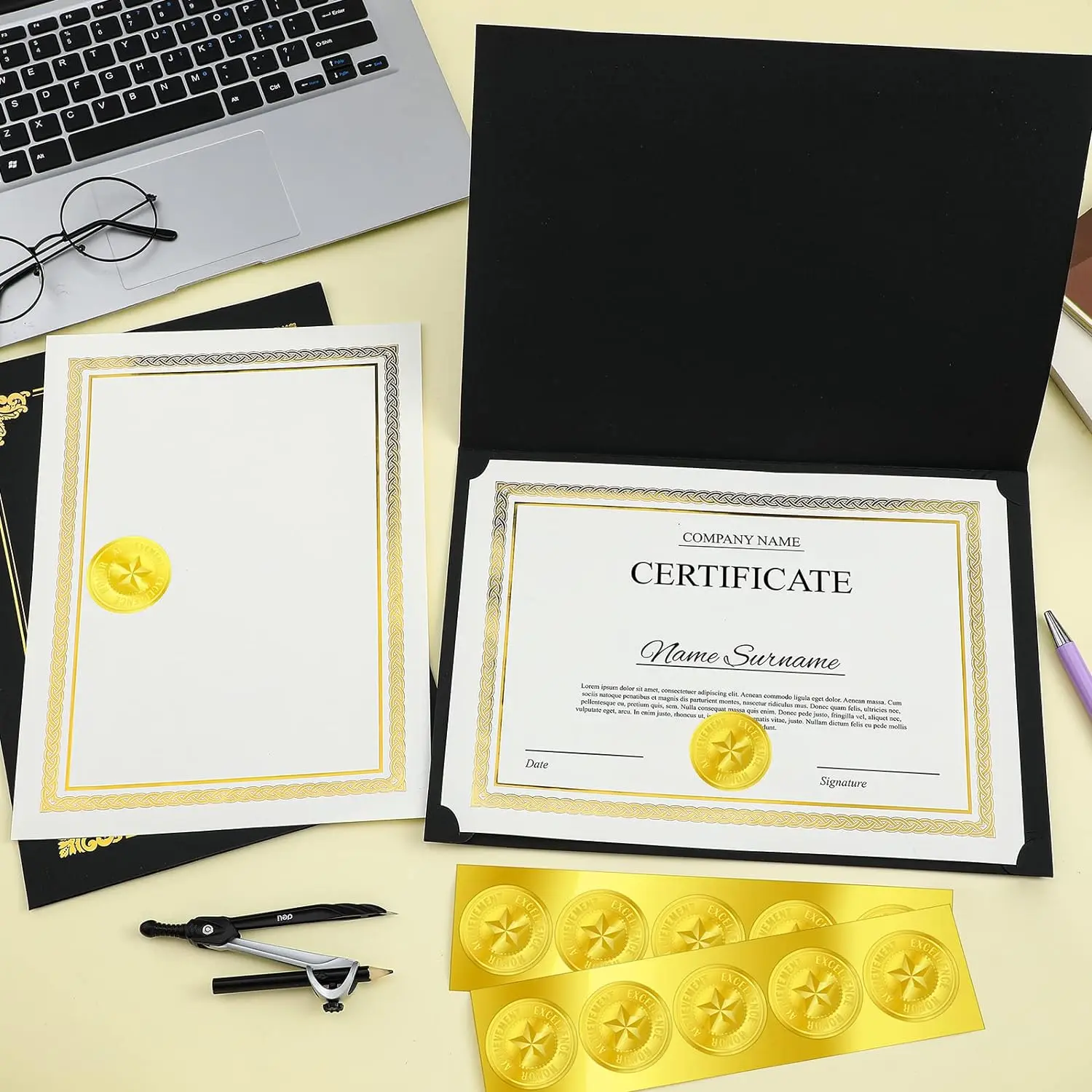 Blank Certificate Paper Award Paper Award Certificate Sheets with Gold ...