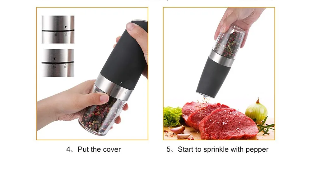 Electric Pepper Mill Stainless Steel Automatic Gravity Shaker Salt And Pepper Grinder Kitchen ...