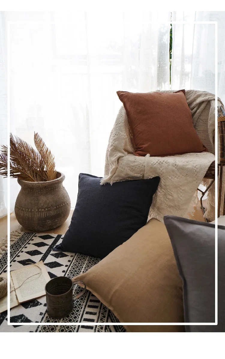 Amity Sofa Decorative Cotton and Linen Throw Pillow Covers Simple Solid ...