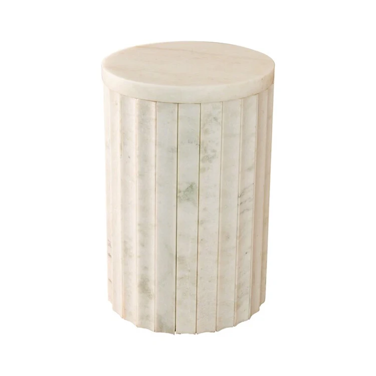 Luxury White Marble Dining Table with Fluted Base - Round Stone Top for ...