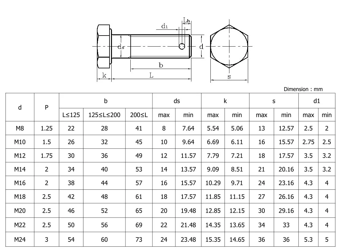 M6 - M16 Stainless Steel 304 Hex Bolts with Holes