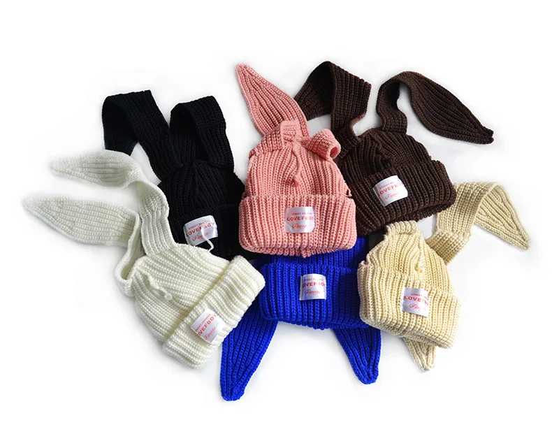 Y2K Style Rabbit Long Ears Hat Cute Skull Beanie Hat Knit Wool Felt Cap ...