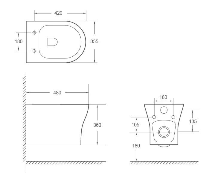 Standard Ceramic Wall-hung Open-rimless Washdown Toilet Elongated One ...
