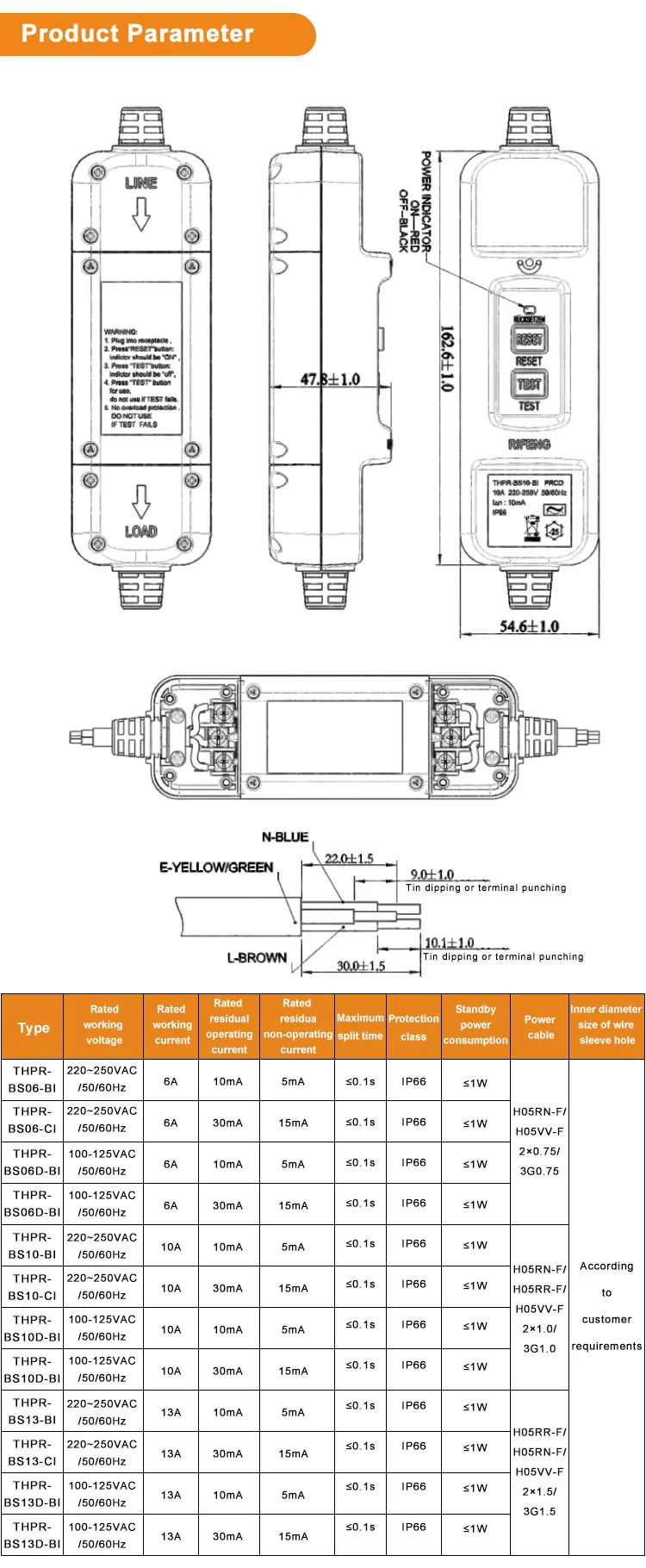British 220v Ip66 Mini Detachable Rcd Leakage Protection Rcd Breaker ...