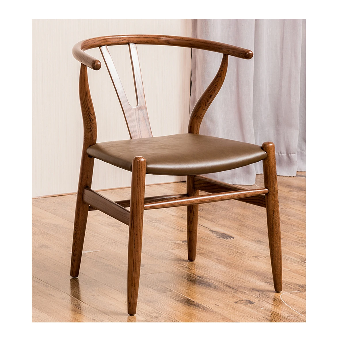 Modern Leather Upholstered Y Chair Wishbone Chair Restaurant Wood ...