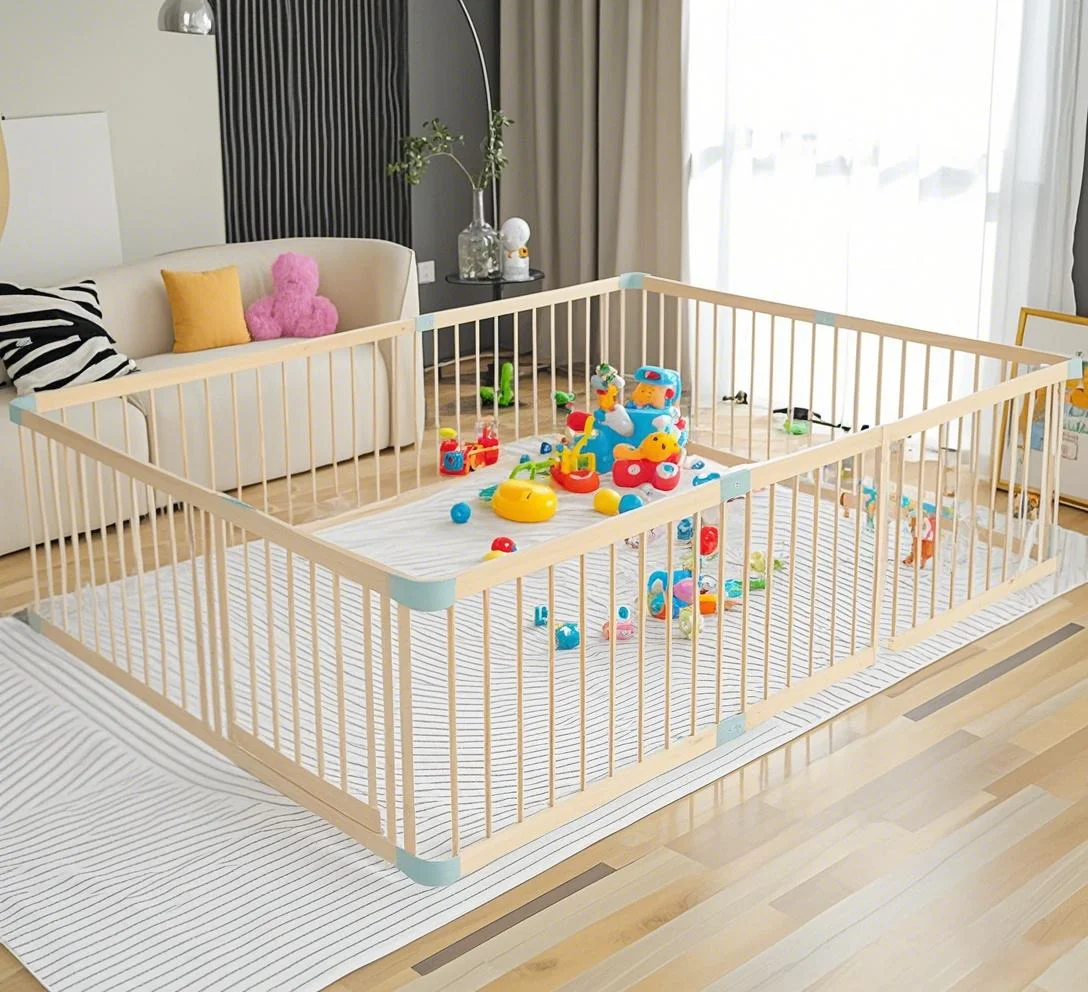 Modern Luxury Baby Playpen Safety Play Yard With Wood Connector Fence ...