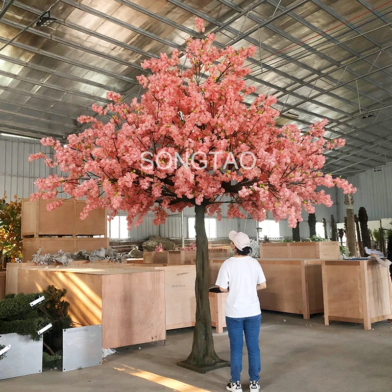 Pink Plastic Cherry Blossom Tree Indoor Cherry Blossom Tree Silk ...