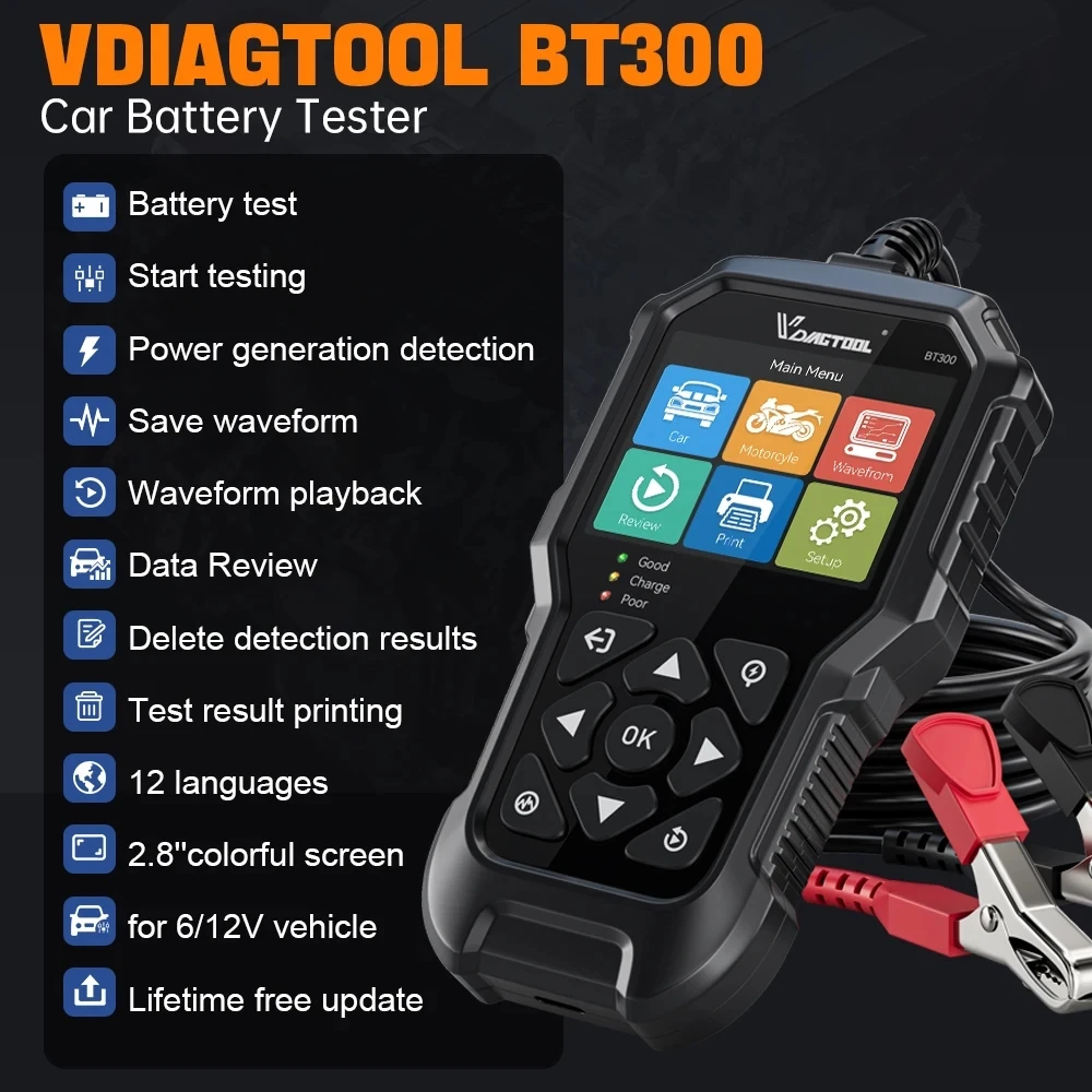 New Vdiagtool Bt300 Car Battery Tester 6v 12v Automotive Charging ...
