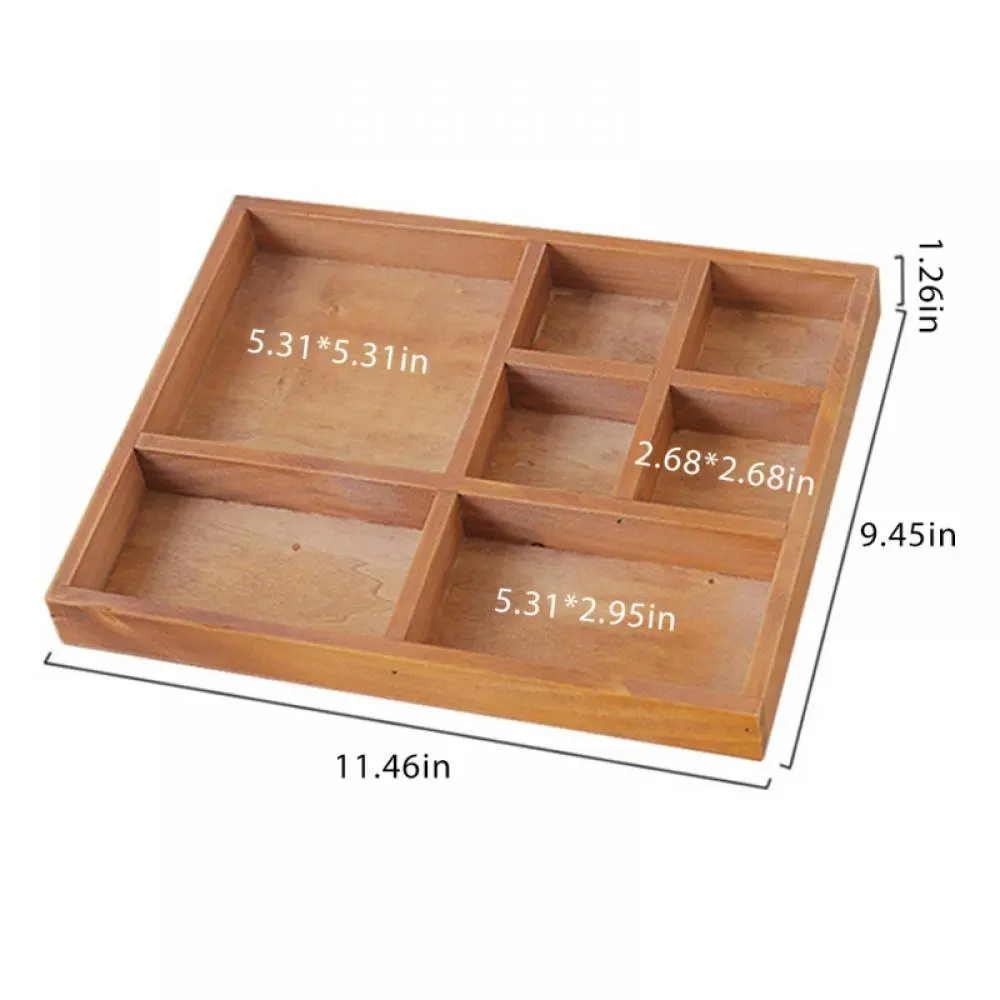 Wood Home Storage Tray With Divided 7 Compartments Shelf To Organize ...