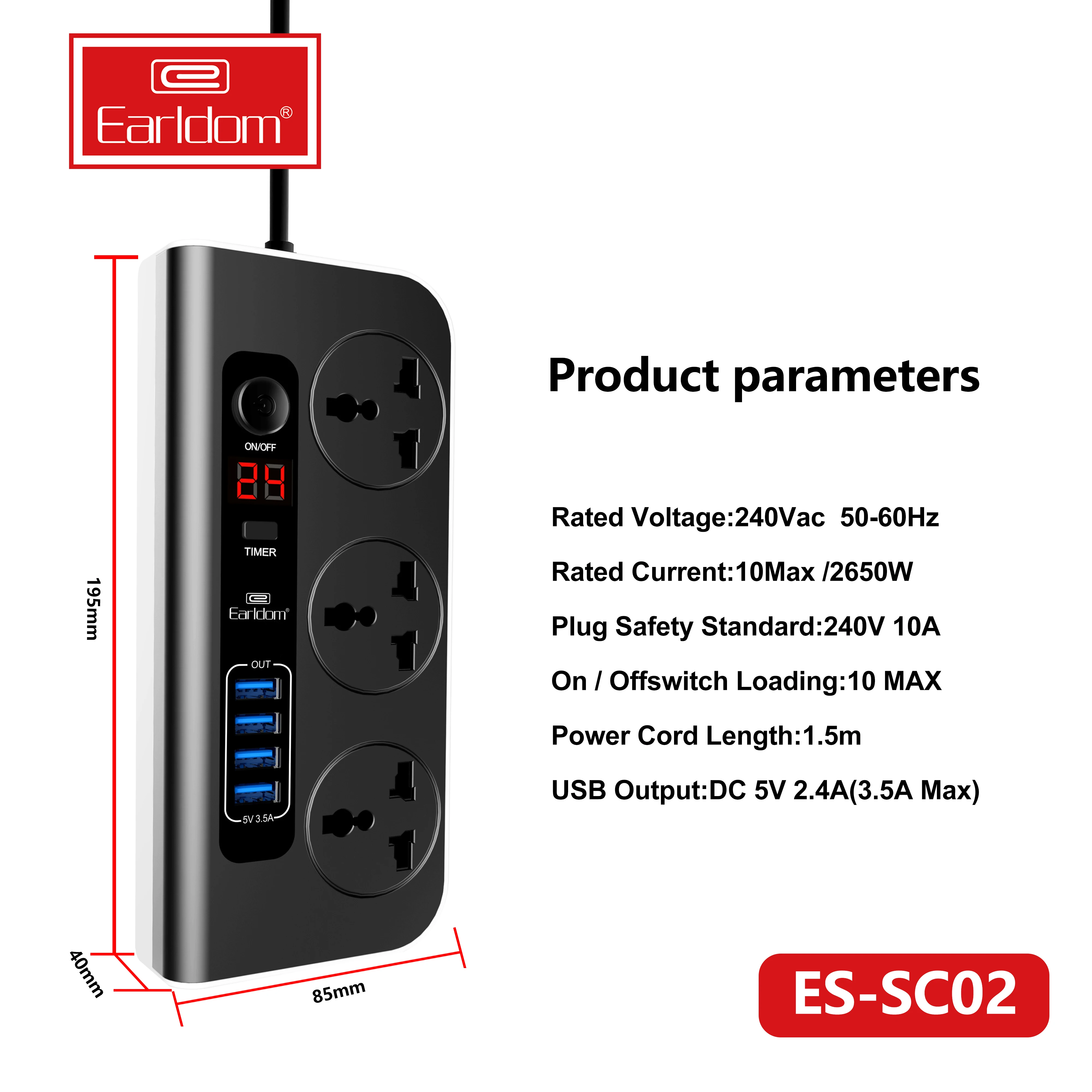 Earldom SC02 Digital Multifunctional Power Sockets