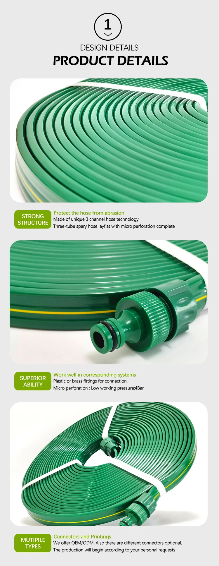 3-Tube Rain Gun Green Sprinkler Soaker Flat Water Hose Hoses With Plastic or Brass Fittings ...