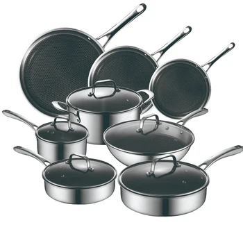 Ss304-alu-ss430 Steel Nonstick Tri-ply Honeycomb Pots And Pans 3 Ply ...