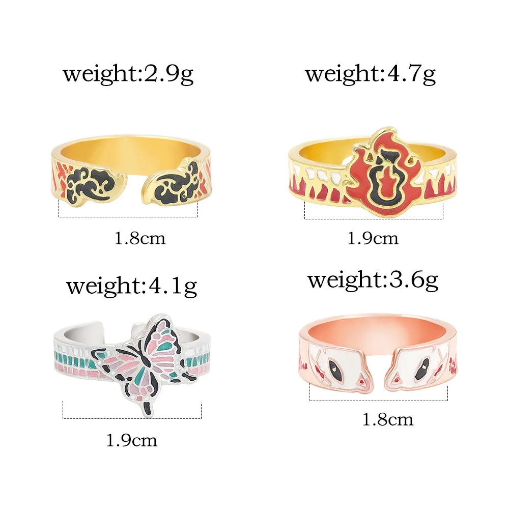 Demon Slayer Alloy Rings - Gold & Silver Plated Adjustable Finger Rings ...